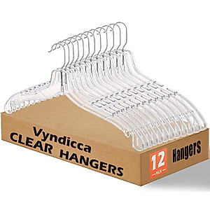 Vyndicca 12 Pack Clear Plastic Hangers,Shirt Hanger Clear Hangers with 360 Swivel Metal Hook,Heavy Duty Dress Hangers Coat Hangers for Clothes Shirts Dresses,16.7 Inch
