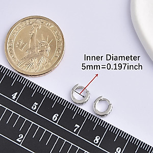 SILBERTALE Tiny Huggie Hoop Earrings 925 Sterling Silver CZ Cubic Zirconia 5mm Small Cartilage Hugging Earring mini Hoop Rook Daith Forward Helix Snug Tragus Piercing for Women