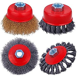 SHITIME 4 Inch Wire Wheel Cup Brush Set, Coarse Twisted Knotted Wire Wheel for Angle Grinder, 5/8 Inch-11 Threaded Arbor, 0.020" Carbon Steel Wire Brush for Grinder, Deep Sanding Heavy Rust, Paint