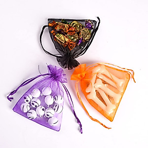 choyaxo 150PCS Organza Bags Satin Drawstring Halloween Christmas Valentine's Day Candy Jewelry Bags for Wedding Party Birthday (black-purple-orange)