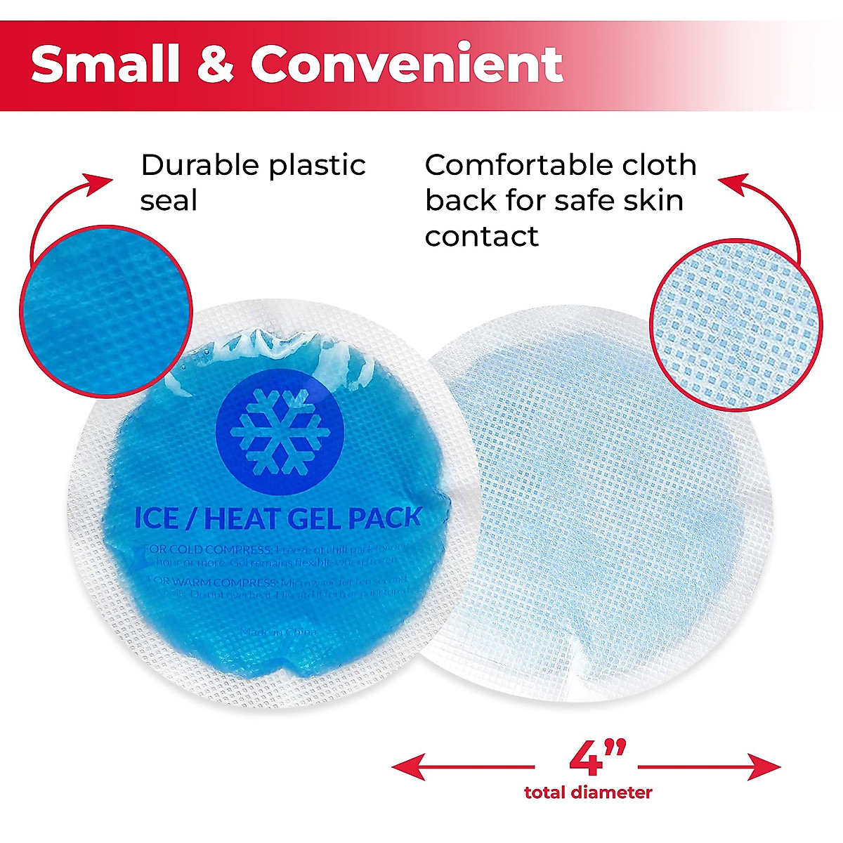 EverOne Round Reusable Gel Ice Pack with Cloth Backing for Hot & Cold Therapeutic Use, First Aid, Injuries, Breastfeeding, 5 Count