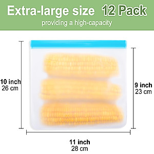 12 Pack -11"x10'' Reusable Gallon Bags BPA Free Freezer Bags, Leakproof Safe Food Storage Bags for Veggies,Marinate Meats,Snacks,Sandwiches from Kitchen to Travel and Home Organization