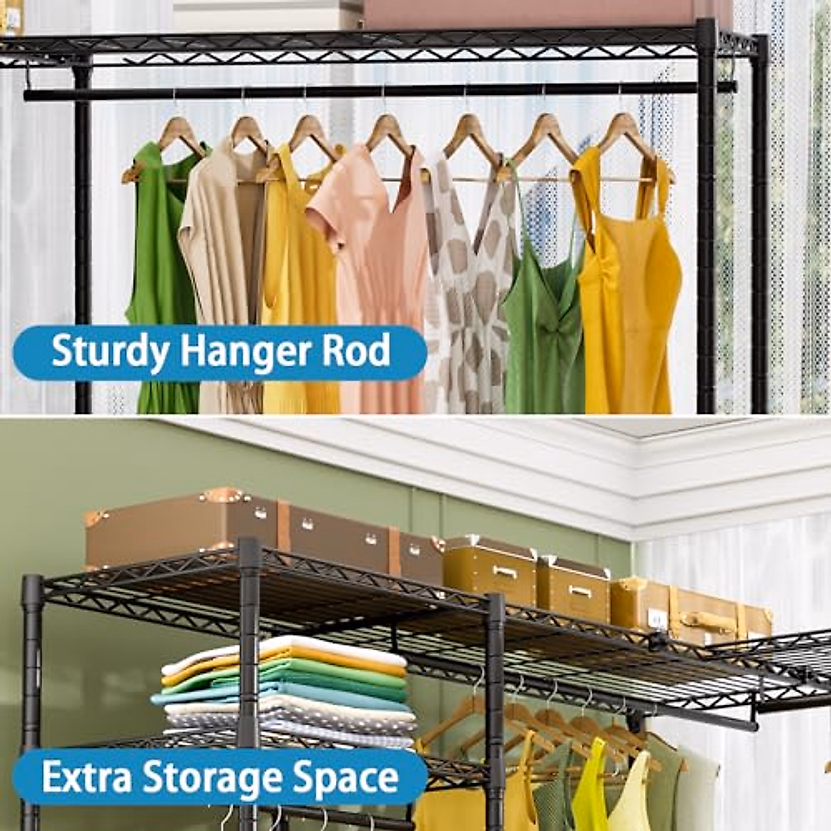 Ulif L2 Heavy Duty L-Shaped Garment Rack, 5-Tier Freestanding Clothes Rack with Shelves, Closet Organizer Storage System for Corner and Small Bedroom, 44"W x 43.3"L x 77.6"H, Max Load 802 LBS, Black