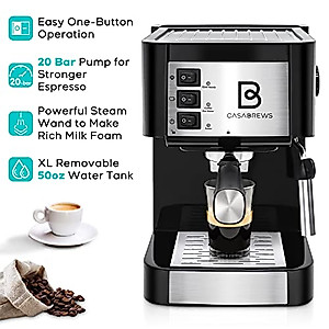CASABREWS 20 Bar Espresso Machine, Professional Espresso Coffee Maker with Milk Frother Steam Wand, Compact Cappuccino Machine and Espresso Maker with 50 oz Water Tank for Latte, Gift for Men or Women