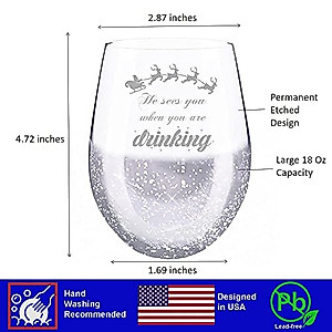 Christmas Stemless Santa Wine Glasses, Handmade Etched Wine Glasses, 4 Pack