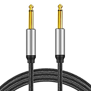 Jelly Tang 6.35mm Instrument Cable 3Ft,Silver Color Premium 6.35mm Mono Jack 1/4" TS Cable Unbalanced Guitar Patch Cords/Instrument Cable Male to Male with Zinc Alloy Housing and Nylon Braid(3Ft/1M)