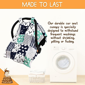 Dear Baby Gear Car Seat Blanket - Infant Carseat Canopy & Winter Covers - Cozy Baby Car Seat Cover for Girls & Boys - Doubles as Stroller Cover - Woodland Bear Quilt Feathers Navy Mint - 40" x 30"