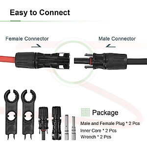 MECCANIXITY Solar Panel Wire 20ft 8 AWG 10mm2 Solar Cable Tinned Copper Wire with Female and Male Connector Black Red for RV Boat Marine Solar Panel