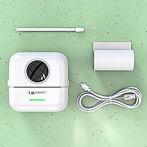 VEMONT Mini Printer, Small Pocket Printer, Built-in 1200mAh Battery, Black and White Printing Bluetooth Thermal Printer Compatible with iOS and Android, Portable Printer for Notes, Memos, DIY Printing
