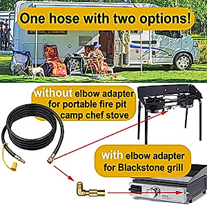 Monkemon Propane Elbow Adapter with Extension Hose, 12FT Propane Quick Connect Hose RV to Grill for Blackstone 17" and 22" Griddle, Lp Quick Connect Hose Rv Grill For Camp Chef Stove Portable Fire Pit