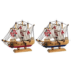SAILINGSTORY Wooden Pirate Ship Model Sailboat Decor Boat Model Set of 2 Pack
