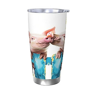 AYCZN Cute Pig 20 OZ Tumbler Stainless Steel Travel Coffee Mug, Farm Sunflower Insulated Water Bottle with Lid and 2 StrawsLeakproof Thermal Cup