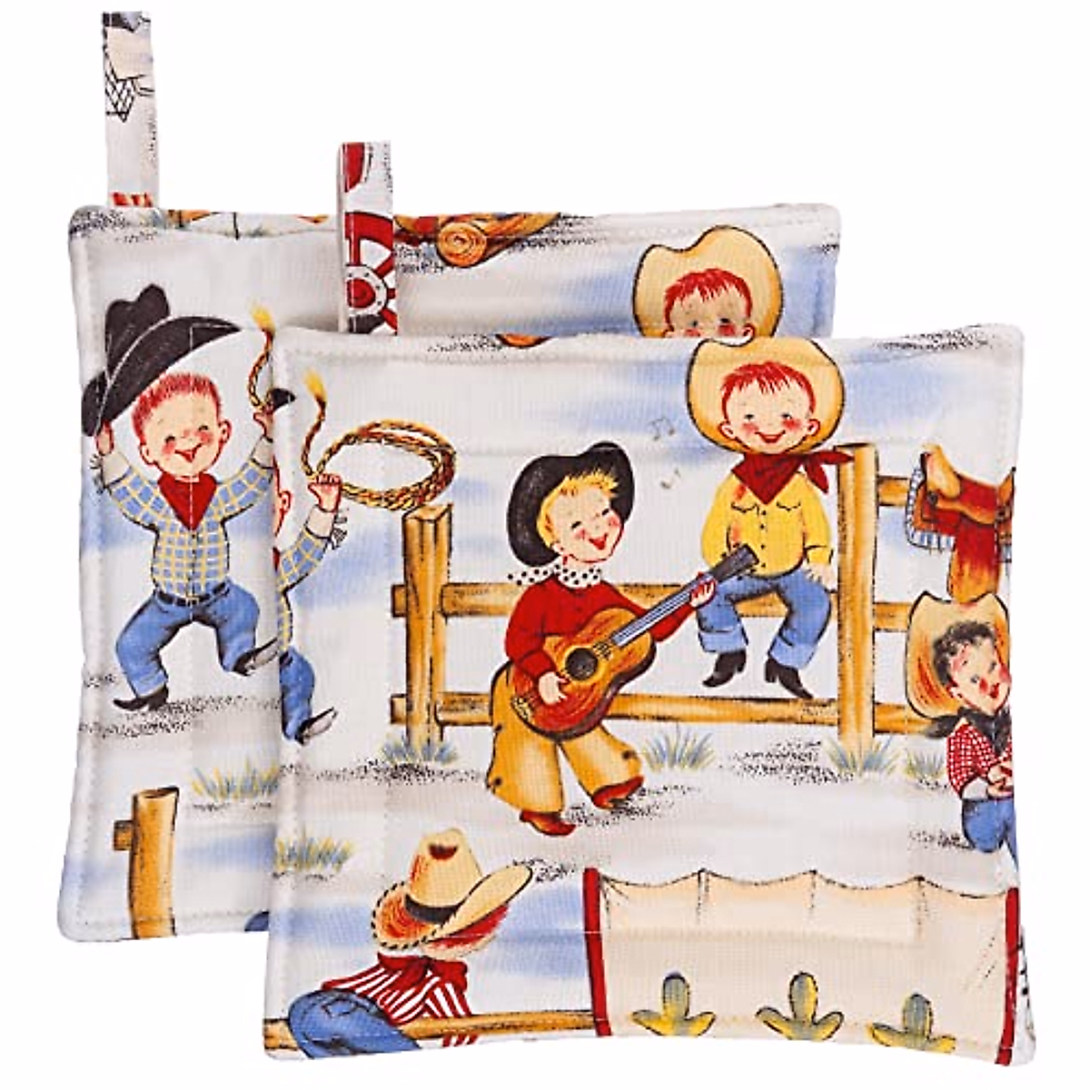 Little Cowpokes Pot Holders, Set of 2 Cotton Potholders for Western Kitchen Decor