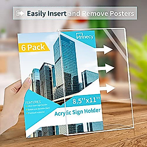 Annecy Sign Holder 8.5x11 6 Pack, Clear Slanted Plastic Sign Holder 8.5 x 11 Standing, Display Vertically Menu, Document, Paper, Suitable Desktop for Coffee, Hotel, Office, Public