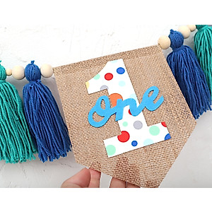Rainbow 1st High chair Banner - Colorful Tassel Highchair Banner,1st Birthday Boyr,Cake Smash Backdrop Banner,Birthday Highchair Yarn Tassel Banner,Colorful Tassel Banner With Wooden Beads