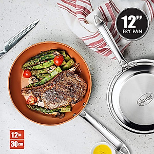 Gotham Steel Stainless Steel Premium 12” Frying Pan, Triple Ply Reinforced with Super Nonstick Ti- Cerama Copper Coating and Induction Capable Encapsulated Bottom – Dishwasher Safe