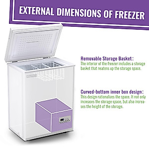 DEMULLER Chest Freezer 3.5 CU.FT Small Deep Freezer Compact Freezer Freestanding with Electronic Control Panel Top Open Door Freezer with 2 Removable Baskets for Apartment Dorm Office White