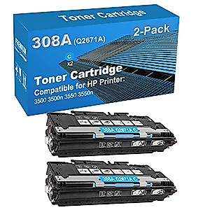 Jullu 2-Pack (Cyan) Compatible 3500 3500n 3550 3550n Printer Toner Cartridge High Capacity Replacement for (Q2671A) 308A Toner Cartridge