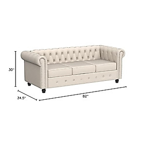 Morden Fort [2-Year-Service] Sofa Couch [No Sagging] Velvet Couch 24'' Deep Seat Comfy Couches for Living Room Sofas Firm Soft Velvet Sofa Pet-Friendly Chesterfield Modern Sofa Beige
