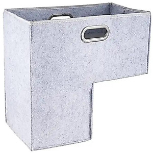 XUEYEGONGJI Stair Basket, Foldable Felt Stair Basket 16.5x16.5x10in, Stairlift Basket for Wooden Stairs, Grey L-Shaped Staircase Organiser, Step Storage for Stairs, Minimalist Stair Baskets