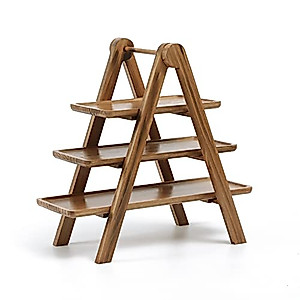 Wooden Tiered Serving Tray Wood 3 Tier Trays Stand Rectangular Cupcake Platters Collapsible Detachable Dessert Cake for Fruit Appetizers Tea Party Entertaining Food Buffet Wedding Farmhouse Decorative
