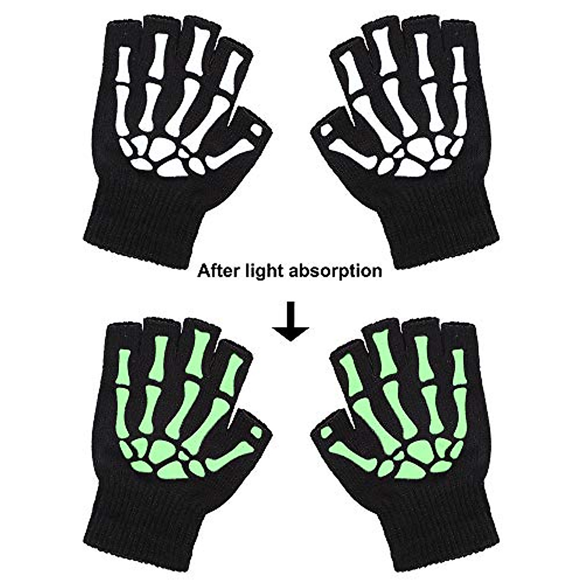 Cooraby Halloween Skeleton Gloves Glow in The Dark Knitted Mechanic Gloves