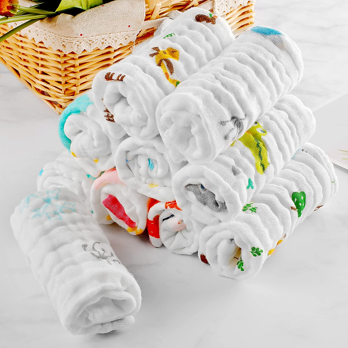 PPOGOO Baby Muslin Washcloths Natural Purified Cotton Baby Wipes Soft Newborn Baby Face Towel