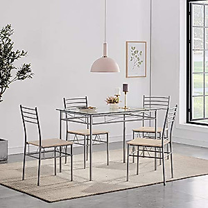 VECELO Kitchen Dining Table Sets for 4, 5 Piece Small Dinette with Chairs, Burnished Silver