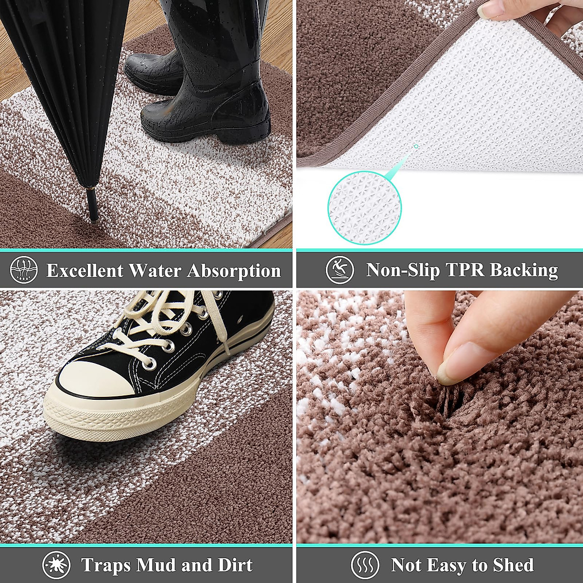 Vaukki Indoor Doormat Entryway Door Rug, Non Slip Absorbent Mud Trapper Mat Inside Floor Mat, Washable Small Door Carpet for Entryway (24''x36'', Coffee)