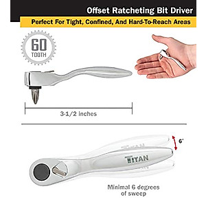 Titan 11203 2-Piece Offset Micro Ratcheting Bit Driver and Ratchet Set