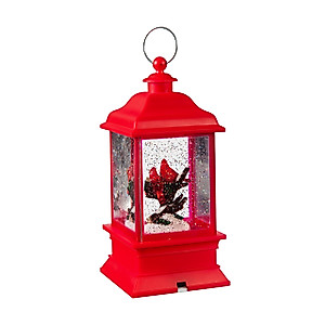 Cypress Home Beautiful Christmas Cardinal Glass LED Water Lantern Table Décor - 4 x 4 x 9 Inches Indoor/Outdoor Decoration for Homes, Yards and Gardens