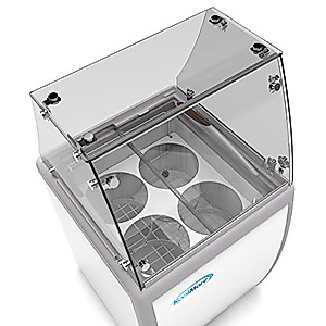 Koolmore 26 inch Commercial Ice Cream Dipping Cabinet Display Case with Sneeze Guard, 4 Large Displayed Tubs, Sliding Glass Door, [5.7 Cu. Ft.] (KM-26FG)