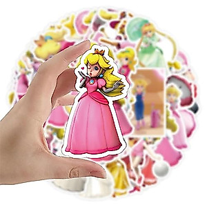 50pcs Cartoon Princess Peach Stickers for Water Bottles, Cute Video Game Character Stickers for Kids Teens Girls Boys Phone Laptop Journal Notebook Guitar Luggage Bike Bumper