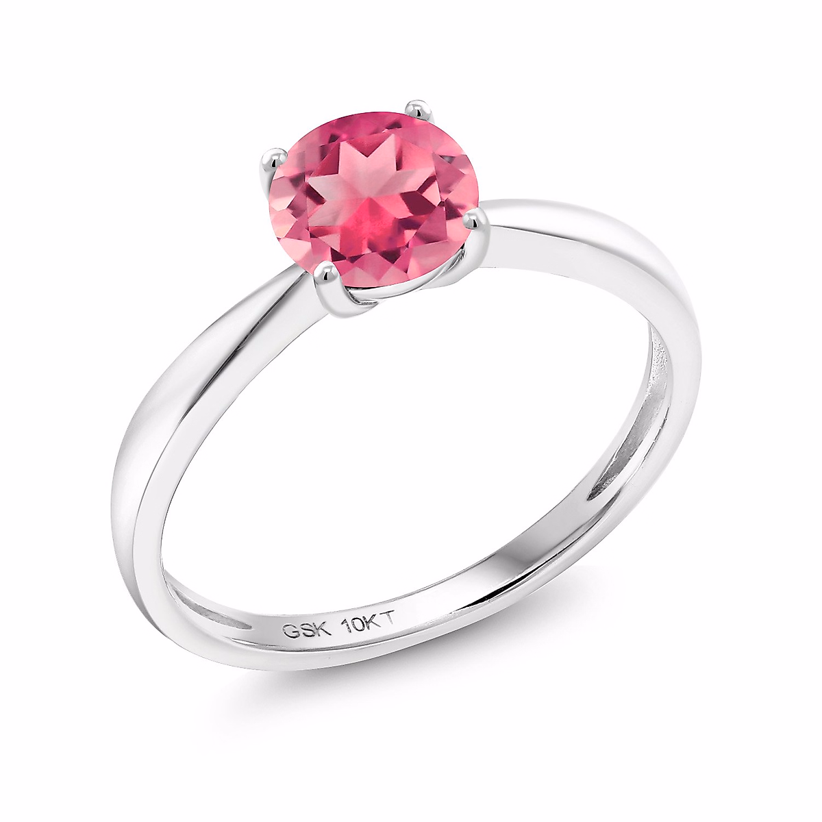 Gem Stone King 10K White Gold Pink Mystic Topaz Engagement Ring For Women (1.00 Cttw, Round 6MM, Gemstone Birthstone, Available In Size 5, 6, 7, 8, 9)
