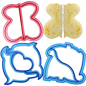 HengKe 3 Pcs Sandwich Mold Sandwich Cutter in Cute Color and Creative Shapes Sandwich Maker Crust Cutter for Kids Boys Girls DIY Lunch Bento Boxes Cookie (Dinosaur & Dolphin & Butterfly Shapes)