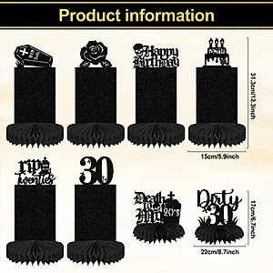 KEKERORA 8PCS Rip 20s Birthday Honeycomb Centerpiece 30th Birthday Photo Table Centerpiece Party Decoration Set Gothic Death to My Twenties Table Toppers Centerpieces for Funeral 30th Bday Men Women