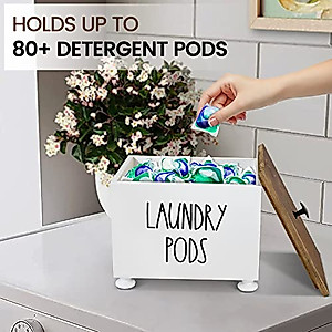 Rustic Wood Laundry Pods Holder Container with Lid for Laundry Room Decor and Accessories, Laundry Detergent Pod Holder Storage Dispenser, Space Saving Laundry Room Organization and Storage