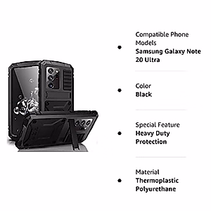 Simicoo Samsung Note 20 Ultra Metal Case with Screen Protector Military Rugged Heavy Duty Shockproof with Stand Camera Protector Full Cover case for Note 20 Ultra (Black)