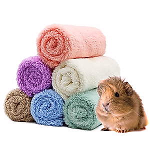 6 Pieces Guinea Pigs Soft Blankets with Skin-Friendly Coral Velvet for Hamster Squirrel Chinchilla Small Animal Carpet & Bath Towel & Quilt and Cage Mat with 6 Colors