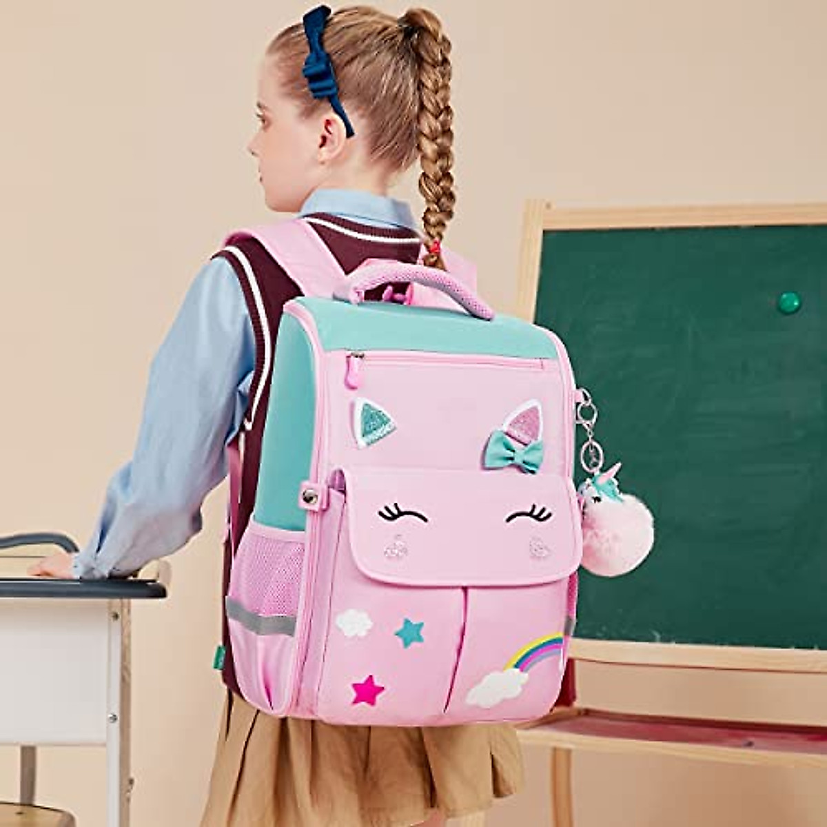 AO ALI VICTORY Unicorn Girls Backpacks for School Princess Bowknot Kids Bookbags Boys Dinosaur Backpack(Large, Pink)
