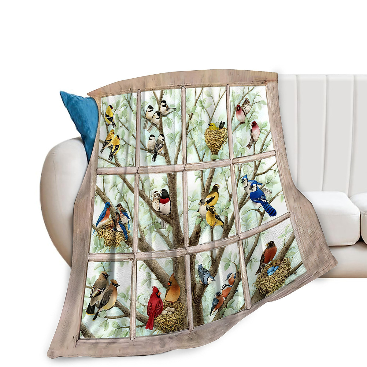 Birds Blanket for Girls Boys Rustic Bird Throw Blankets Farmhouse Hummingbird Fleece Cozy Throws Warm Soft Fuzzy Plush Stuffed Animal for Sofa Bed Living Room Decor Gifts for Men Women Adults 50"x40"