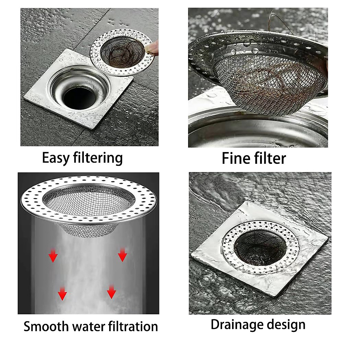 Bathtub Drain Hair Catcher, Fast Drain Shower Drain Hair Catcher, Stainless Steel Drain Protector for Bathroom Pop-up Drain, Kitchen and General Drain (4 PCS，Outer Diameter 3.55in/Inner Diameter 2in)