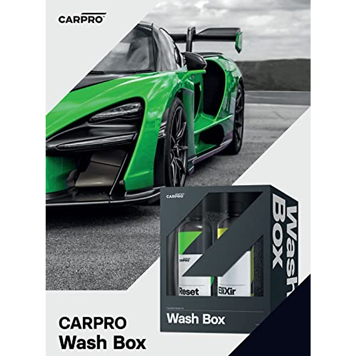 CARPRO Wash Box - 5 Products Including: Elixir, Reset, Microfiber Wash Mitt, DHydrate Drying Towel & 2 Face No Lint Towel - Everything to Wash Your Car All Season Long, 16 Treatments