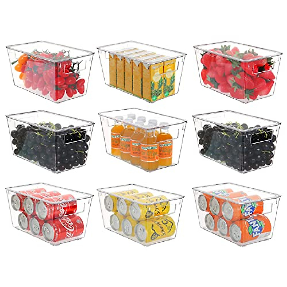Plastic Storage Bin with Lids, ESARORA Stackable Clear Organizer Basket Bins with Handle for Fridge, Cabinet, Bedroom, Closet, Bathroom, Office, Kitchen & Pantry Organization, 9 PACK