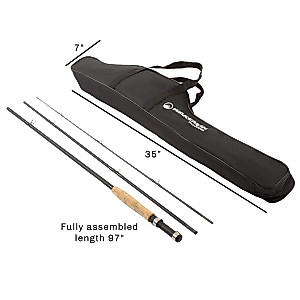 3-Piece Fly Fishing Rod and Reel Combo Starter Kit - 97-Inch Collapsible Fiberglass and Cork Fishing Pole with Case and Accessories by Wakeman (Black)