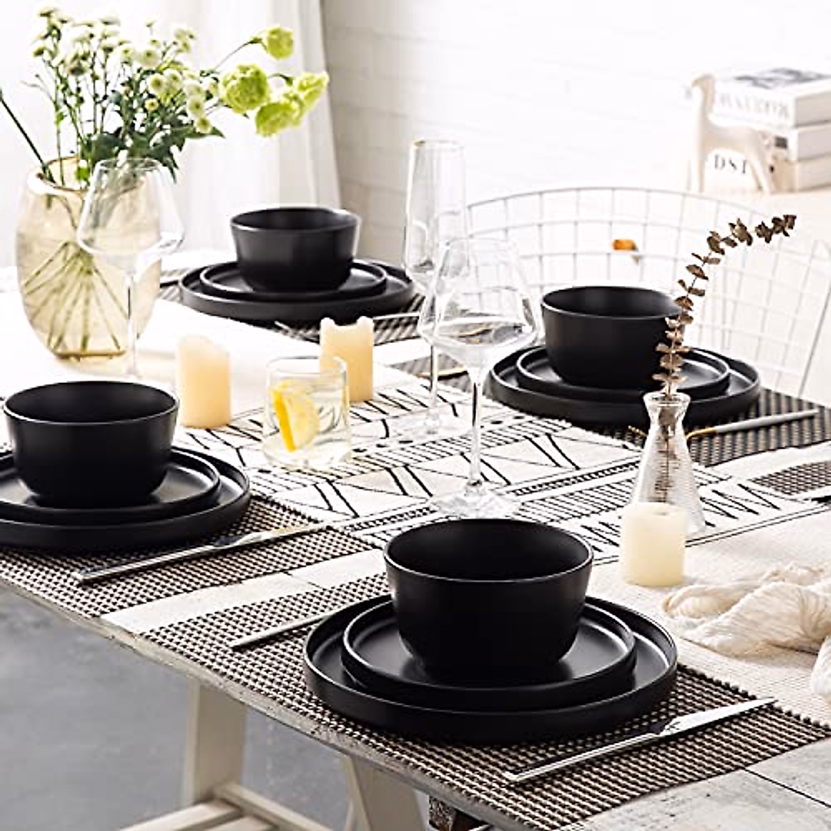 AmorArc Stoneware Cereal Bowls for Kitchen, 26 ounce Ceramic Soup Bowls Set of 6 for Oatmeal Snacks Soup Cereal, Chip-Resistant Kitchen Bowls, Matte Black