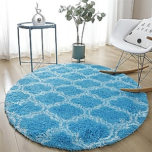 SK Studio Round Rug Ultra-Soft Plush Area Rug for Kid's Bedroom, Fluffy Shag Circular Rug for Nursery Room, Living Room Blue, 24x24 Inch