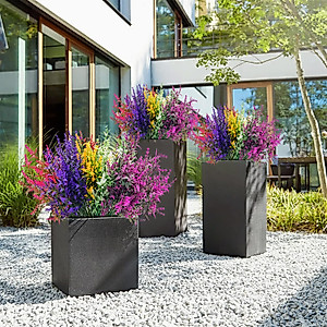 AOUCKSX Artificial Lavender Flowers 6 Bundles Outdoor UV Resistant Faux Plastic Plants Artificial Greenery Lavender for Home Garden Wedding Indoor Porch Box Table Centerpiece Decorations