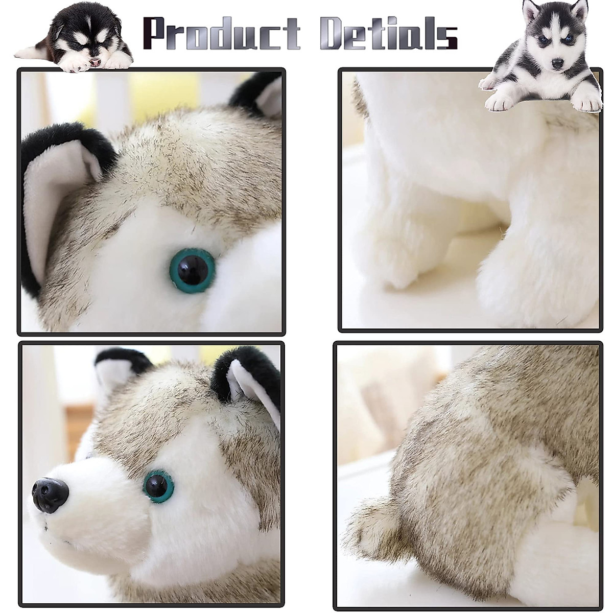 Enhopty 8" Husky Dogs Plush Husky Wolf Stuffed Animal Toys Puppy Doll Simulation Dog Ornaments Soft Cuddle Adorable Gifts for Girls Boys Toddlers on Birthday Children's Day