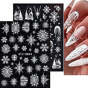 3D Embossed Christmas Nail Art Stickers Decals 4 Sheets 5D Self-Adhesive Pegatinas Uñas Holiday Snowman Snowflakes Nail Supplies Nail Art Design Decoration Accessories